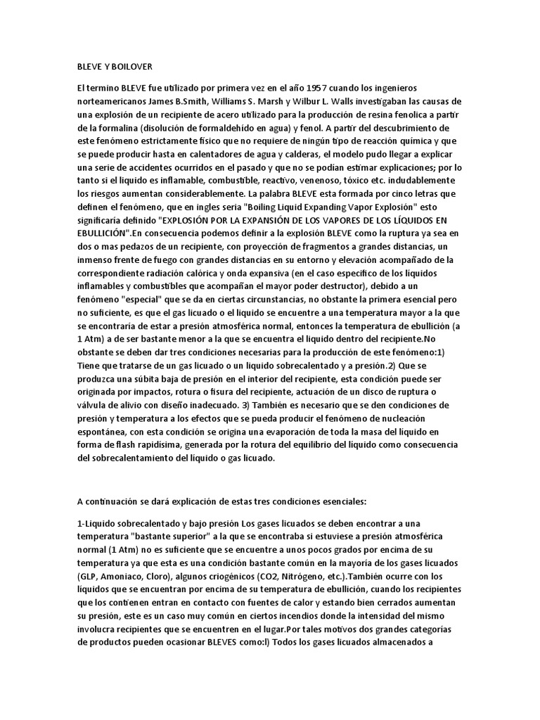 Bleve Y Boilover PDF L quidos Gases
