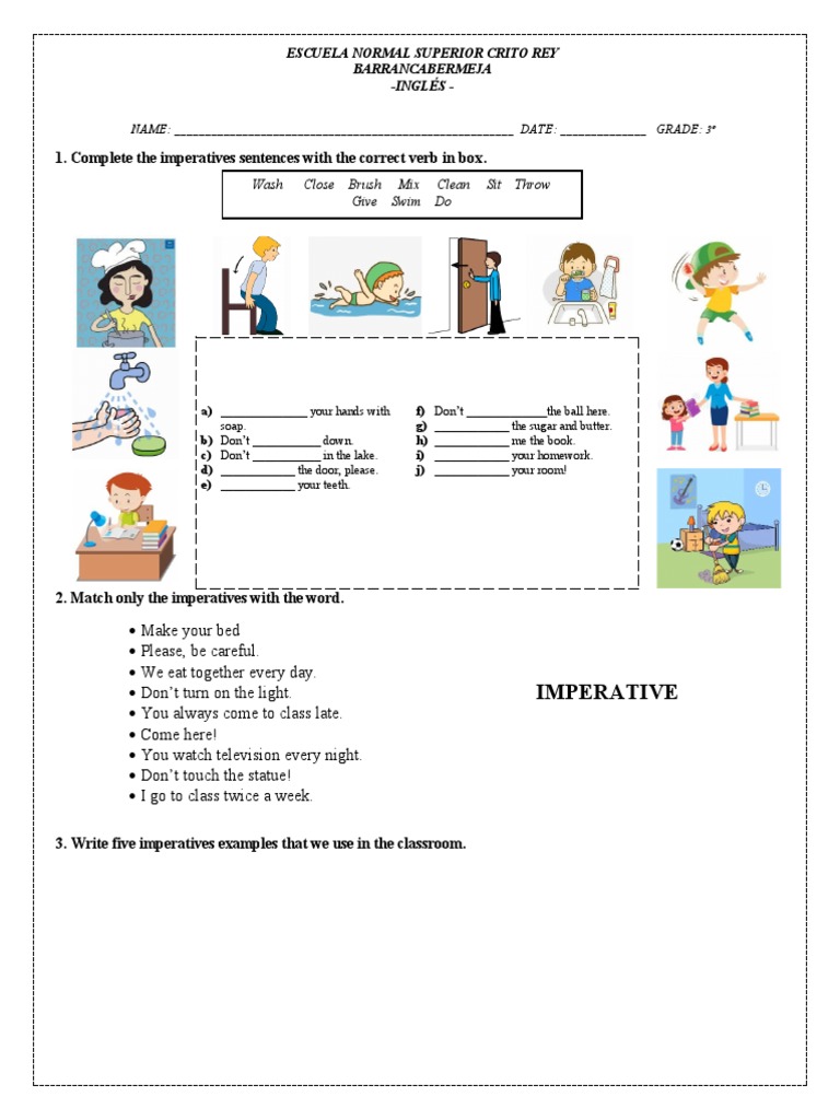 Complete The Imperatives Sentences With The Correct Verb in Box | PDF