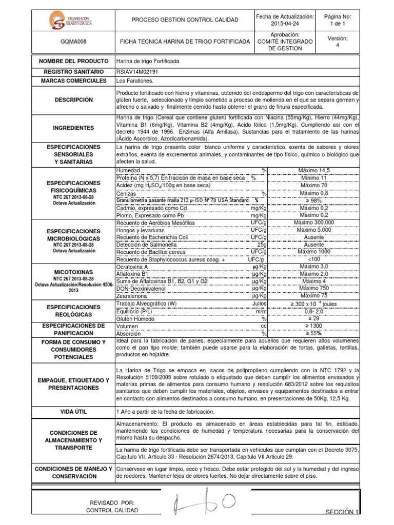 SEC 1 GQMA008 Har Trigo Fortificada PDF | PDF | Trigo | Panes