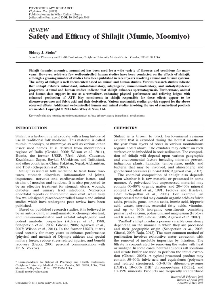Safety and Efficacy of Shilajit (Mumie, Moomiyo) | PDF | Magnesium ...