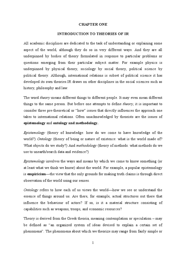 Chapter One Introduction To Theories of Ir | PDF | Theory ...