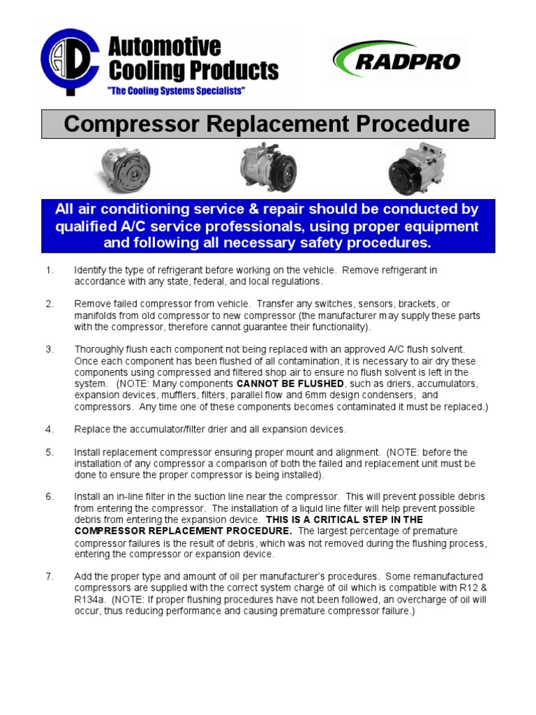 Compressor Replacement Procedure | PDF | Air Conditioning | Engineering ...