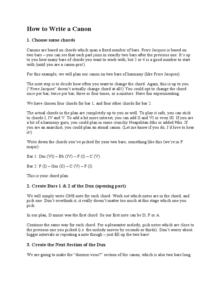 How To Write A Canon: 1. Choose Some Chords | PDF | Chord (Music) | Harmony