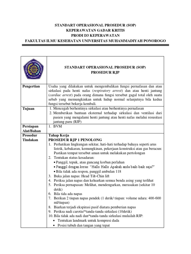 SOP Gadar Kritis D3 Keperawatan 2020 | PDF | Kesehatan Holistik