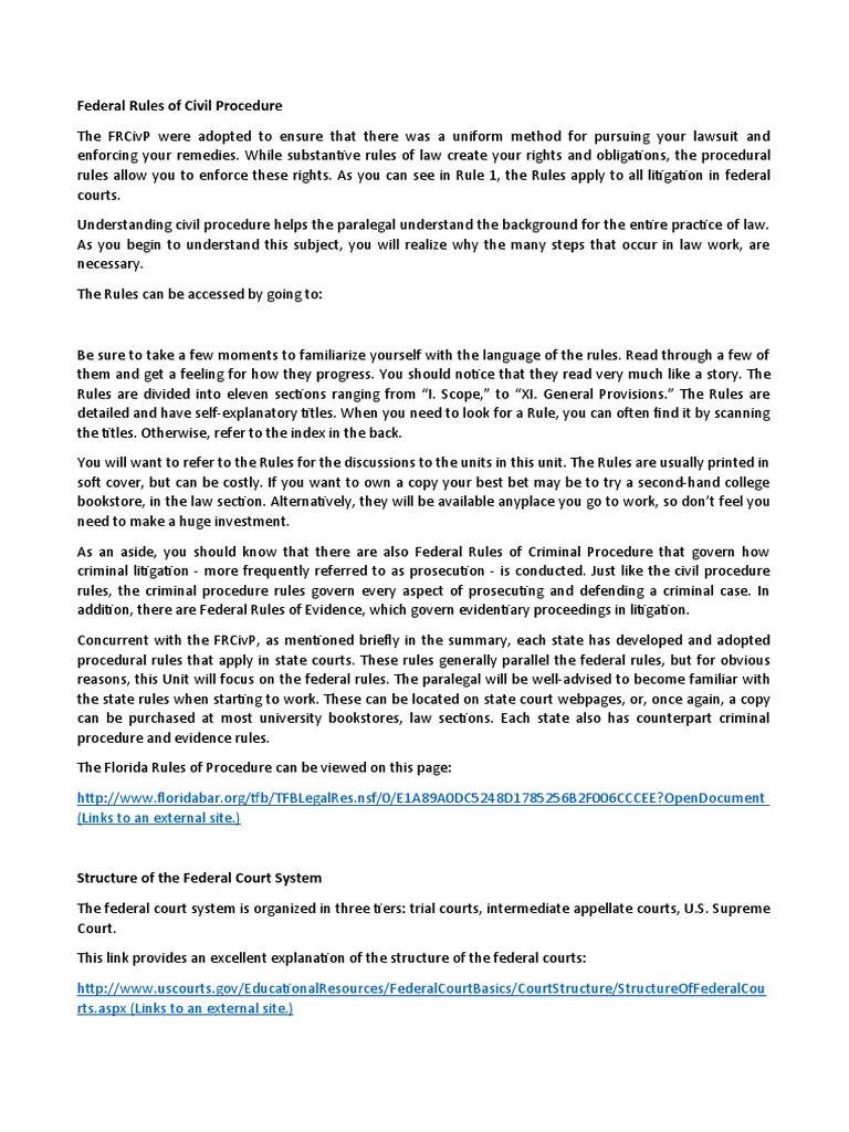 Overview of Federal Civil Procedure | PDF | Lawsuit | Pleading