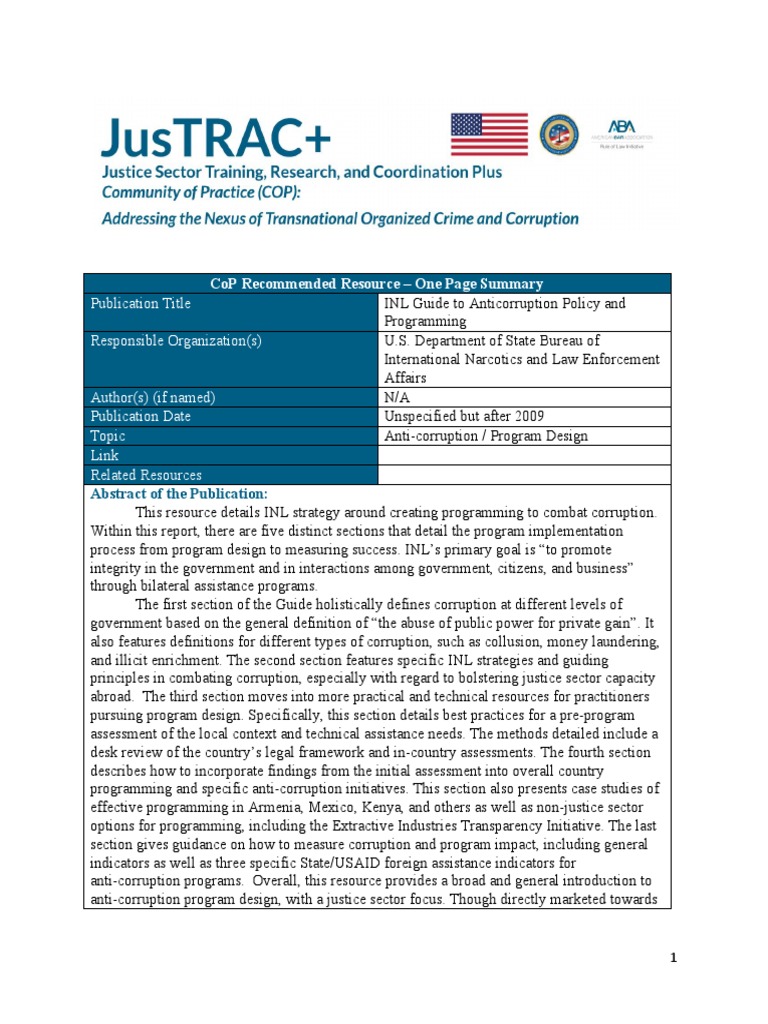 INL Guide To Anti Corruption Policy and Programming PDF | Download Free ...