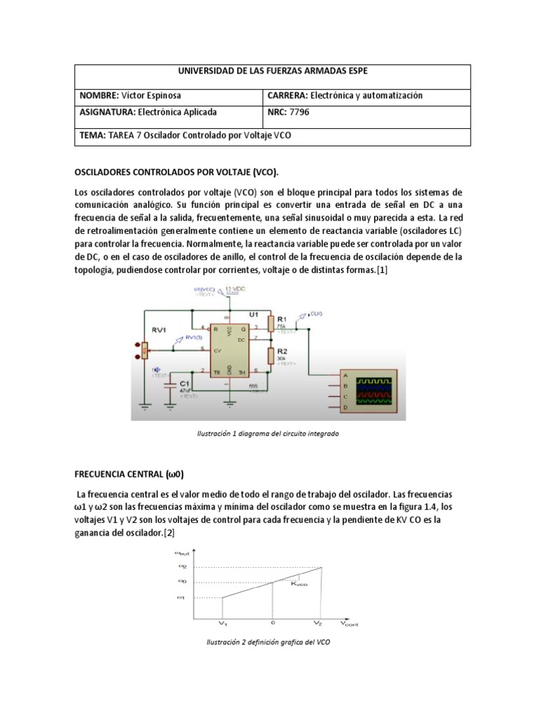 TAREA 7 Oscilador Controlado Por Voltaje VCO Victor Espinosa PDF | PDF | Fuente de alimentación ...