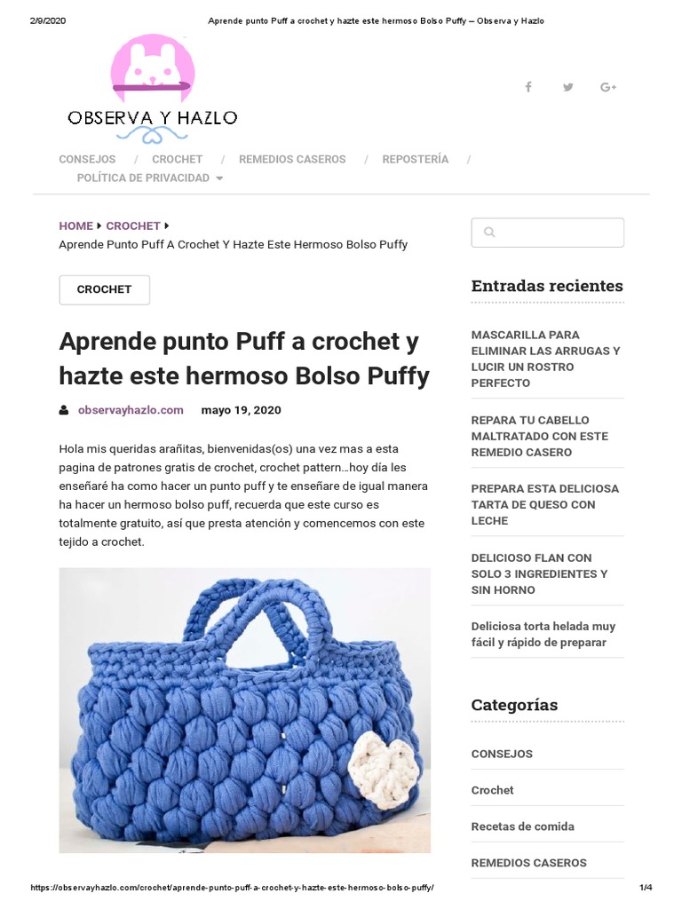 Aprende Punto Puff A Crochet y Hazte Este Hermoso Bolso Puffy - Observa y Hazlo PDF | PDF ...