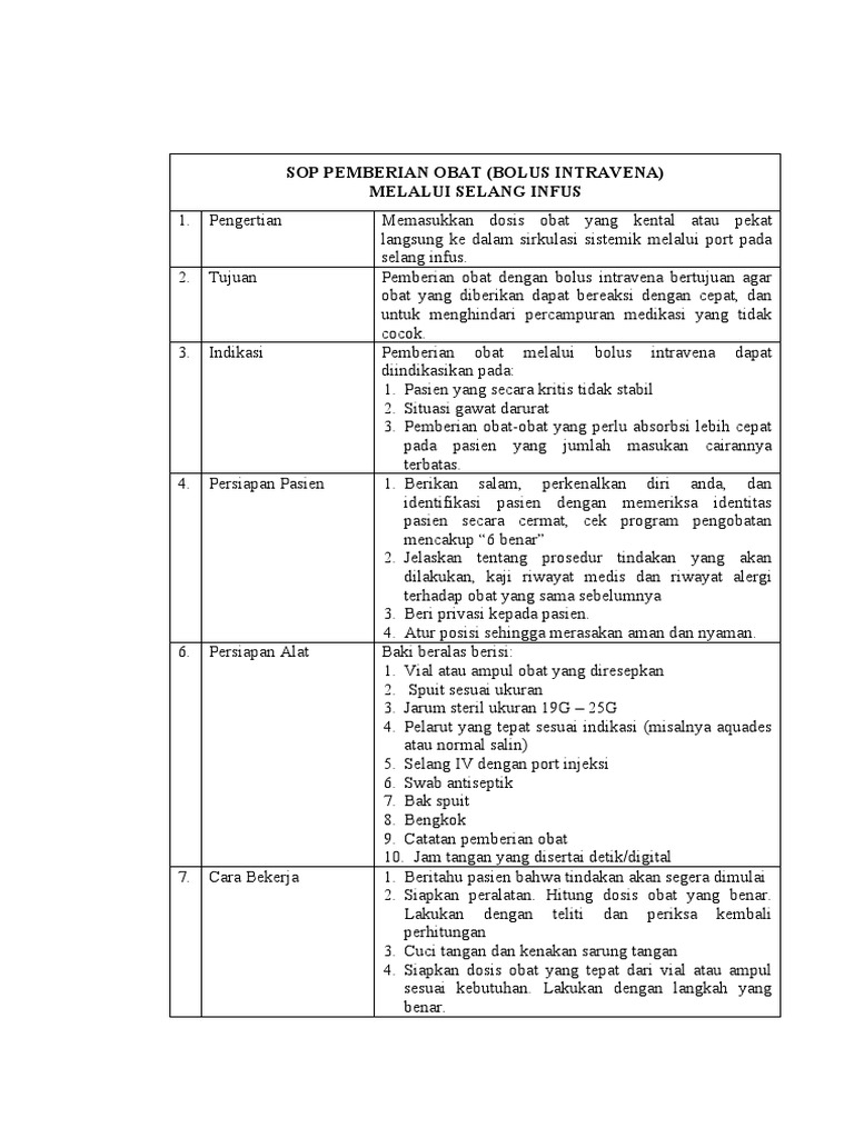 Pemberian Obat (Bolus Intravena) Melalui Selang Infus | PDF