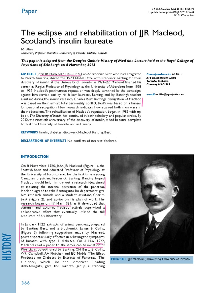 Bliss The Eclipse and Rehabilitation of JJR Macleod, Scotland's Insulin ...
