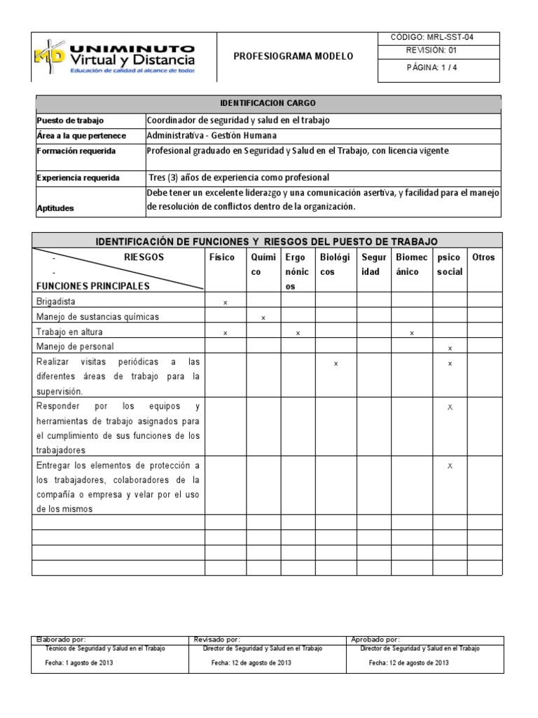 Profesiograma Modelo | PDF | Bienestar | Medicina