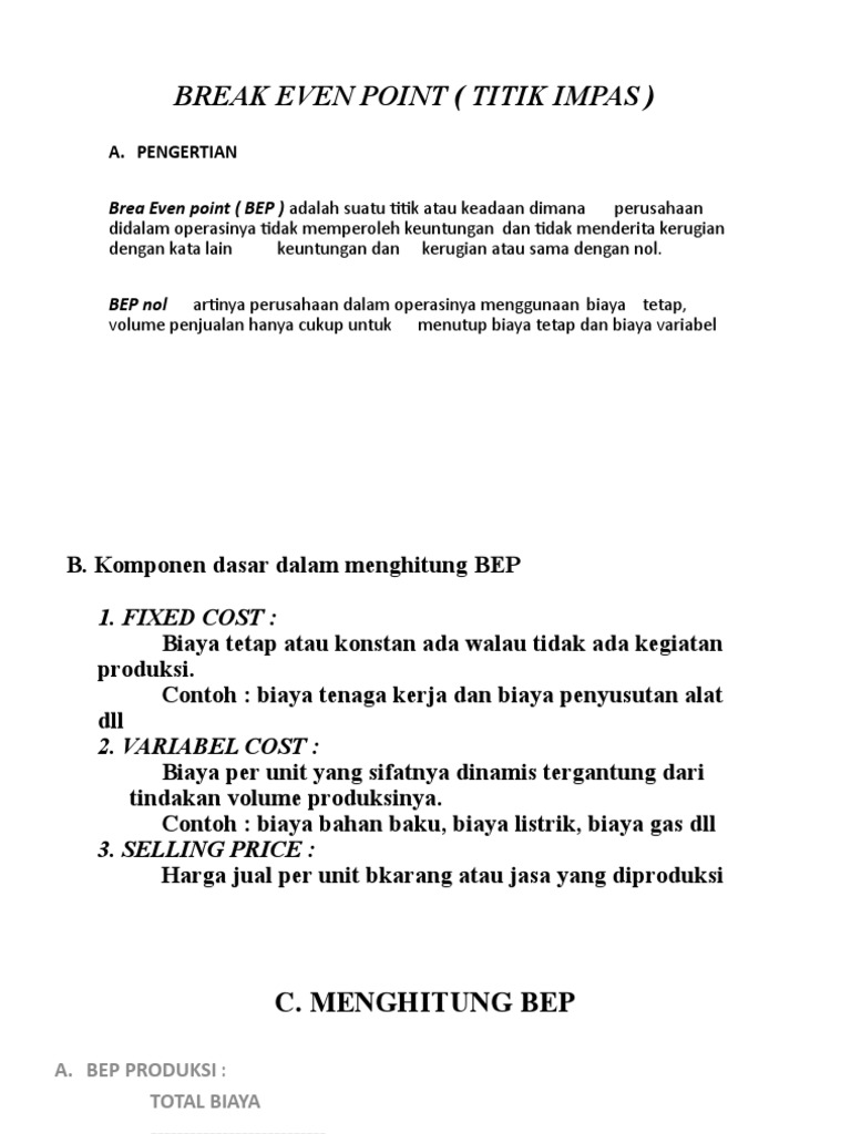 Break Even Point (Titik Impas) | PDF | Pengelolaan Keuangan & Uang