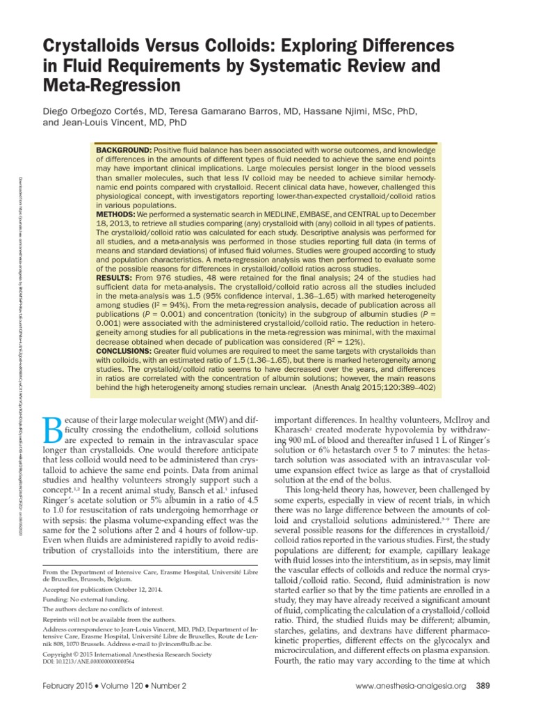 Crystalloids Versus Colloids Exploring.17 | PDF | Blood Pressure | Sepsis