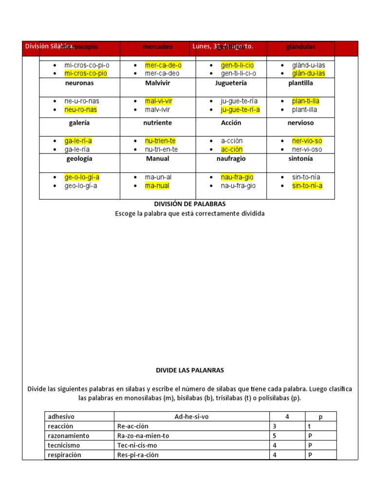 División Silábica 2 | PDF | Escritura | Fonología