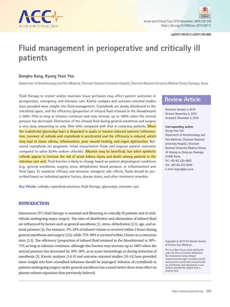 Fluid Management in Perioperative and Critically Ill Patients - Acute ...