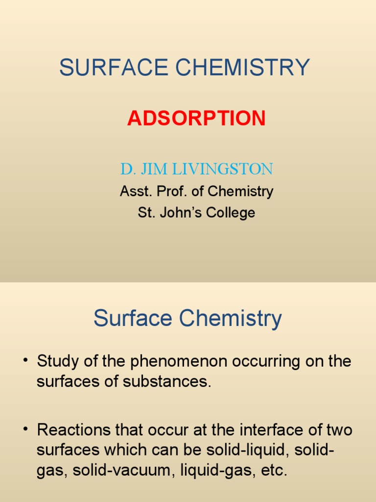 Surface Chemistry: Adsorption | PDF | Adsorption | Intermolecular Force