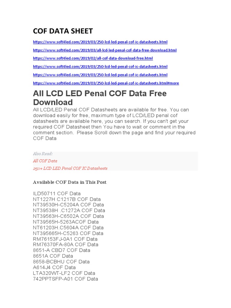 Cof Data Sheet | PDF | Computers