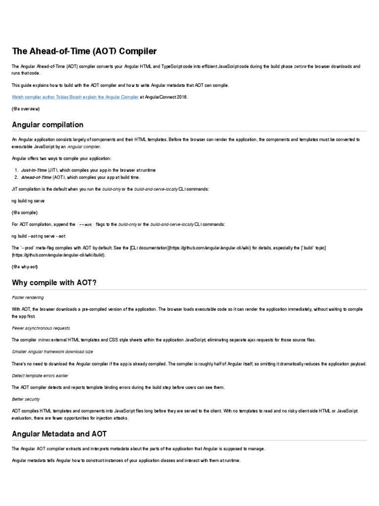 The Ahead-of-Time (AOT) Compiler: Angular Compilation | PDF | Class (Computer Programming ...