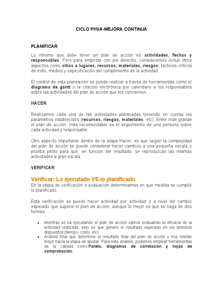 Ejemplos Ciclo Phva 2020 | PDF | Planificación | Economias