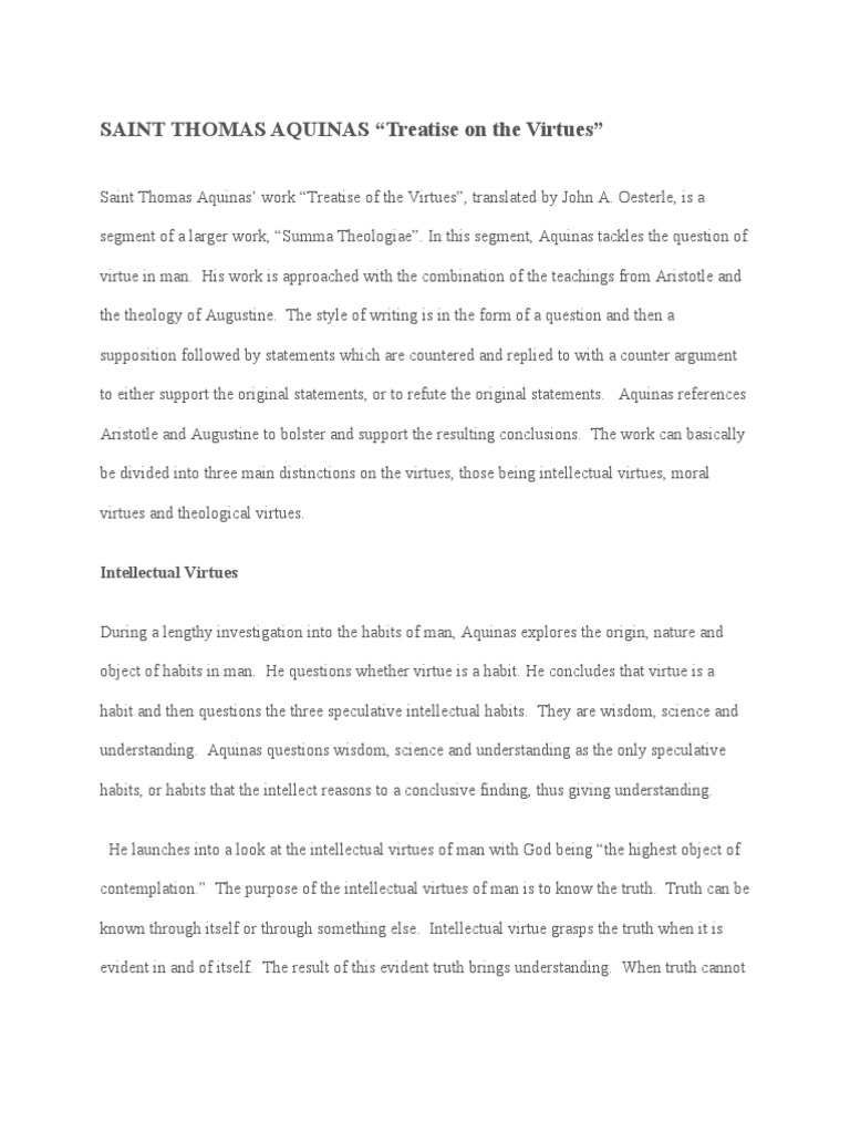 SAINT THOMAS AQUINAS "Treatise On The Virtues" | PDF | Thomas Aquinas ...