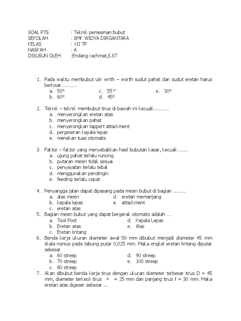 Soal PTS Ganjil Bubut KLS Xii TP 2018-2019 Naskah A | PDF