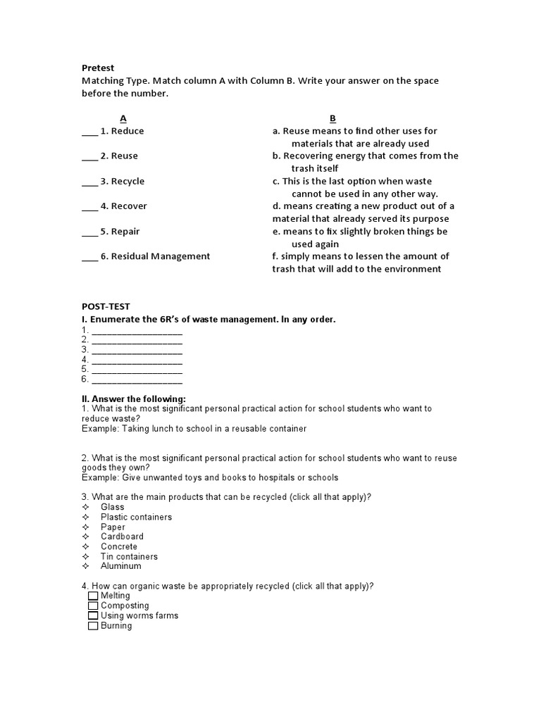 Pretest: of Waste Management. in Any Order | PDF