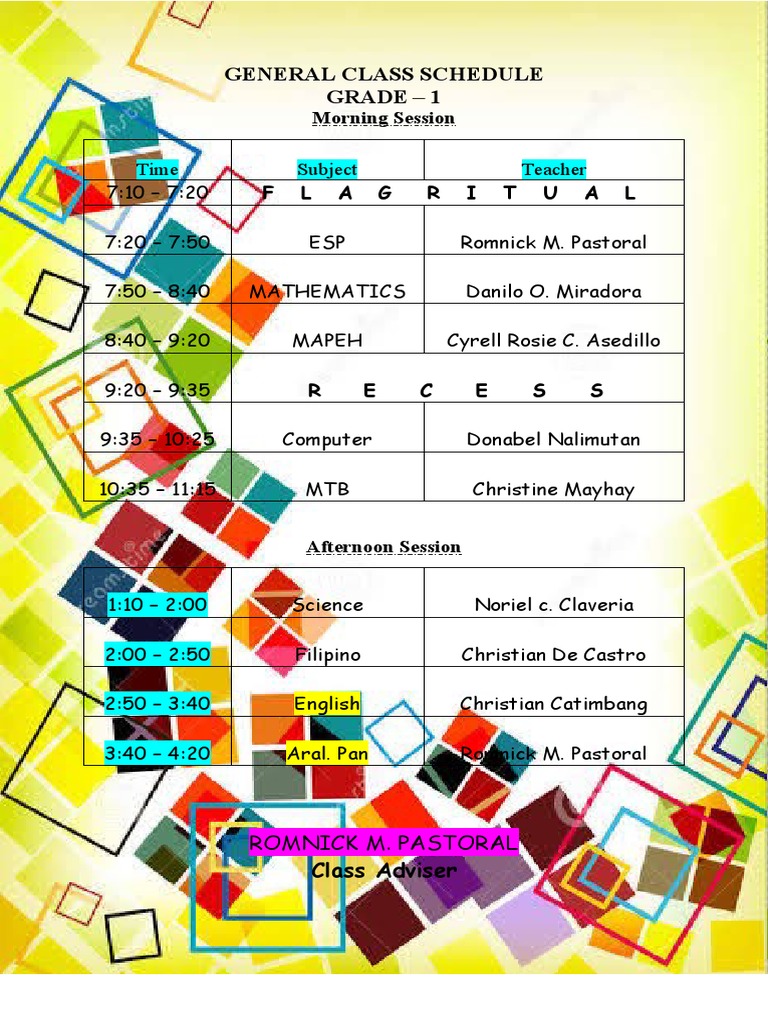 General Class Schedule Grade - 1: Morning Session | PDF