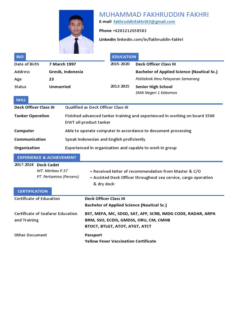 Muhammad Fakhruddin Fakhri: BIO Education | PDF | Shipping | Transport