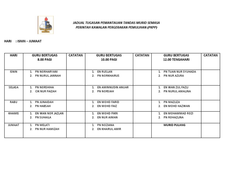 Jadual Pemantauan Tandas Murid | PDF