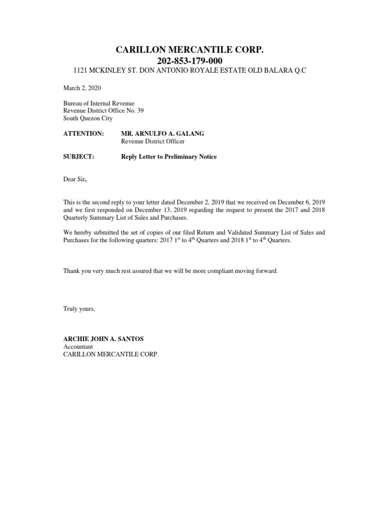 Reply Letter BIR PDF | PDF