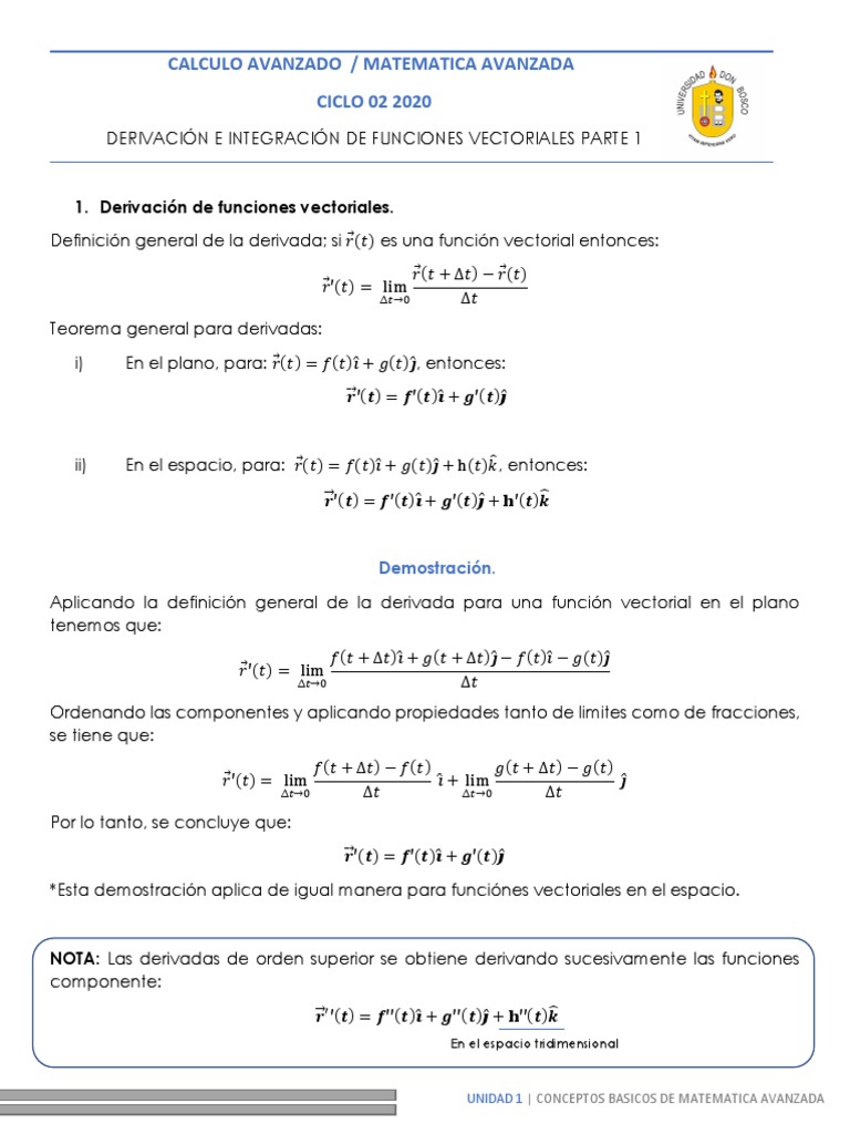 Derivación e Integración de Funciones Vectoriales Parte 1 PDF | PDF | Derivado | Vector Euclidiano