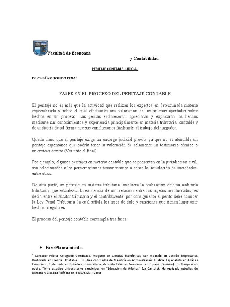 Las tres fases del proceso de peritaje contable judicial | PDF | Amicus Curiae | Contabilidad