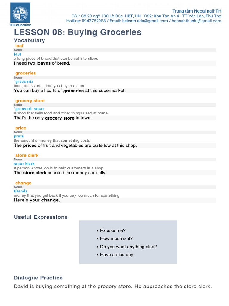 Lesson 08 Buying Groceries: Vocabulary | PDF