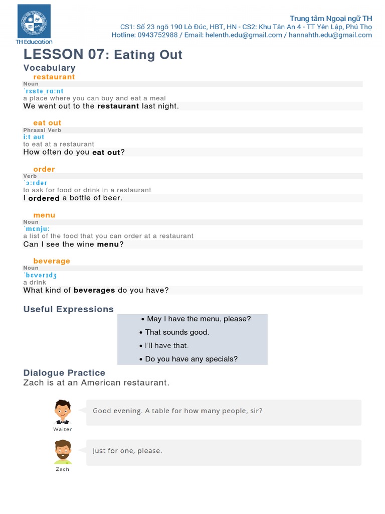 Lesson 07:: Eating Out | PDF | Cooking, Food & Wine | Language Arts ...