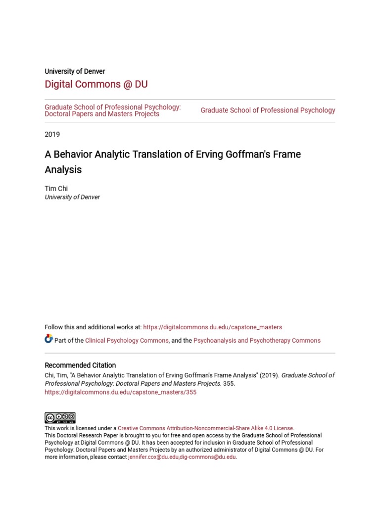 Art. Behavior Analytic Translation of Erving Goffmans Frame Analysi ...