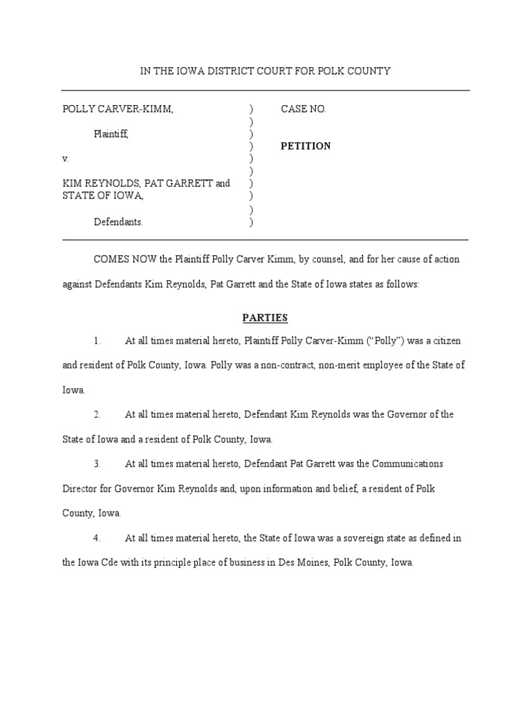 Carver Kimm Petition | PDF | Declaratory Judgment | Iowa