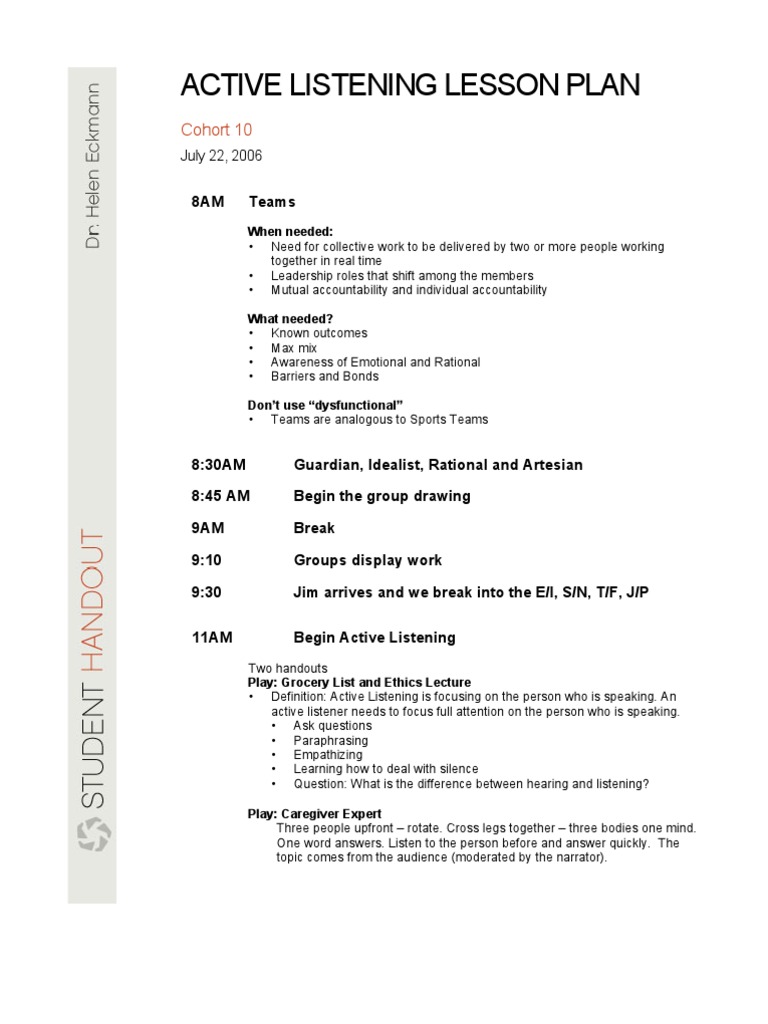 Active Listening Lesson Plan Overview | PDF | Learning | Communication