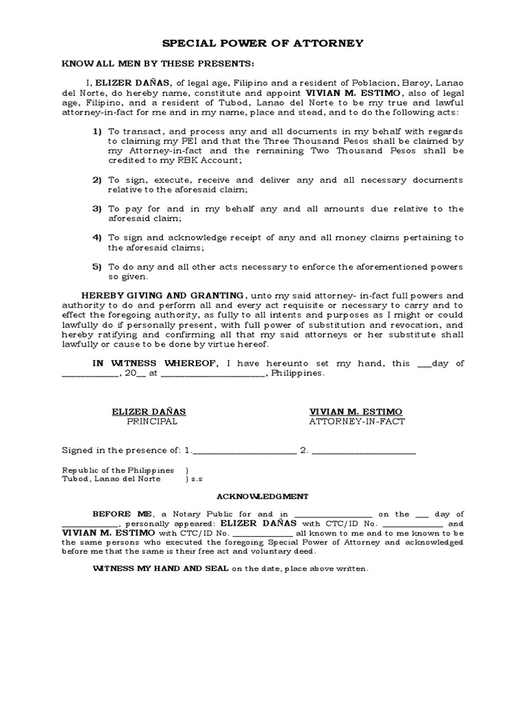 Spa Money Claim | PDF | Power Of Attorney | Private Law