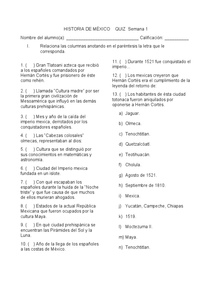 Historia de México Quiz 1 | PDF