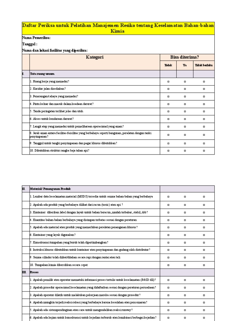 Checklist For Chemical Safety - KOSHA - ILO - IND | PDF