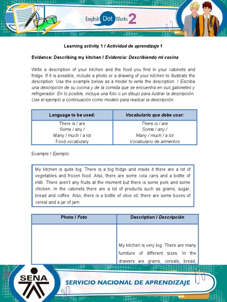 Learning Activity 1 / Actividad de Aprendizaje 1 Evidence: Describing ...