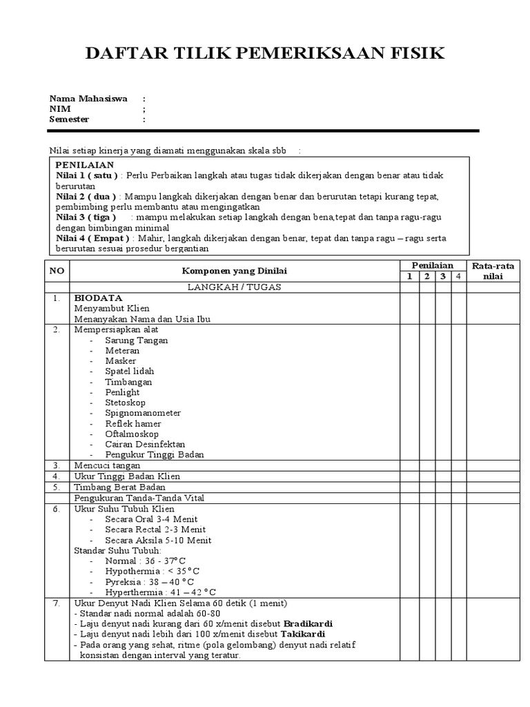 Daftar Tilik Pemeriksaan Fisik | PDF
