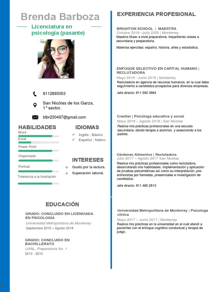 CV Brenda Actualizado PDF | PDF | Sicología | Ciencias del comportamiento