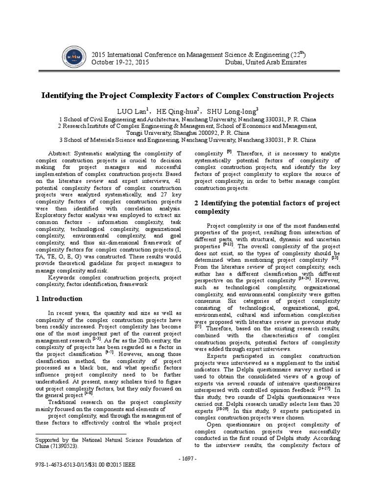Indentifying The Project Complexity Factor of Complex Construction ...