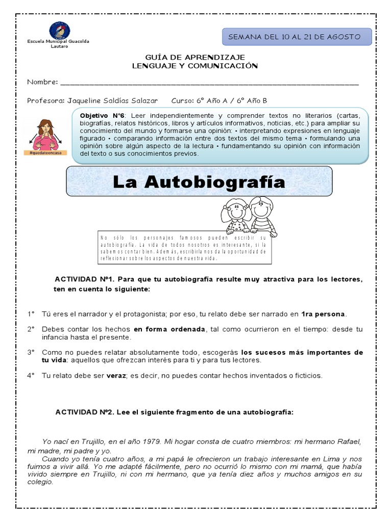 Guía Evaluación Autobiografía 6°año Agosto | PDF | Autobiografías