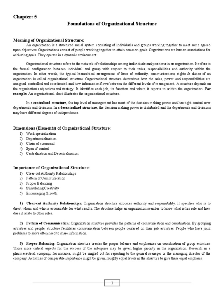 5. Foundations of Organizational Structure | Organizational Structure ...