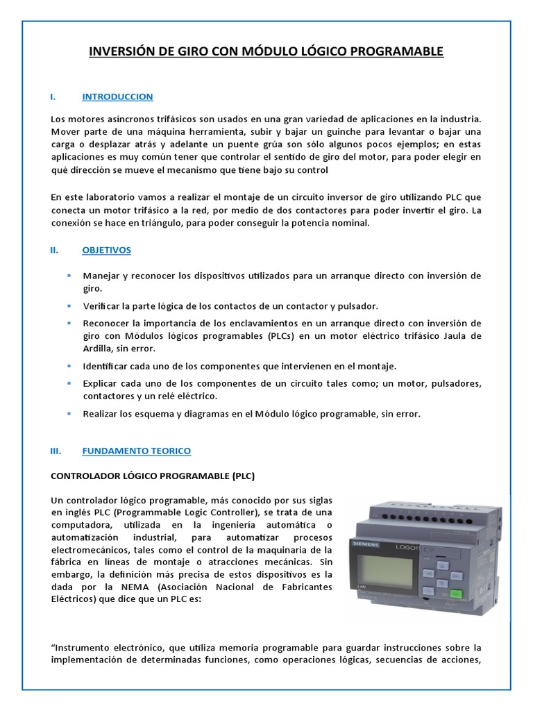 INVERSOR de Giro PLC | PDF | Controlador lógico programable | Relé