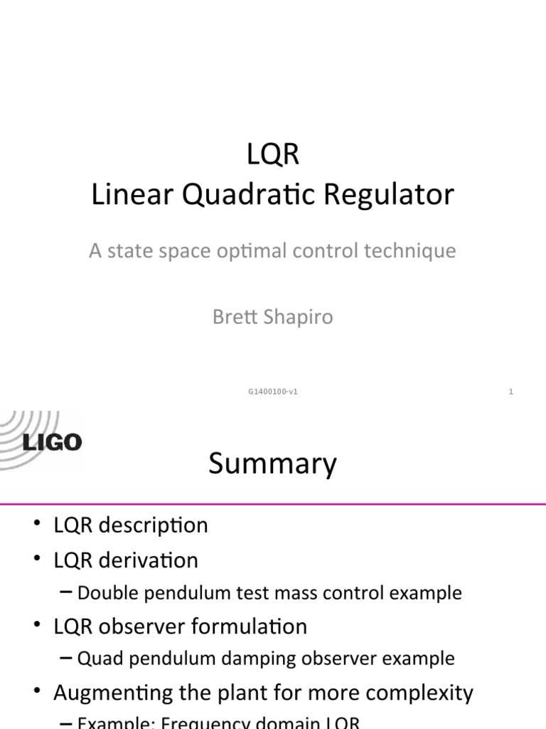 LQR Linear Quadratic Regulator: A State Space Optimal Control Technique ...
