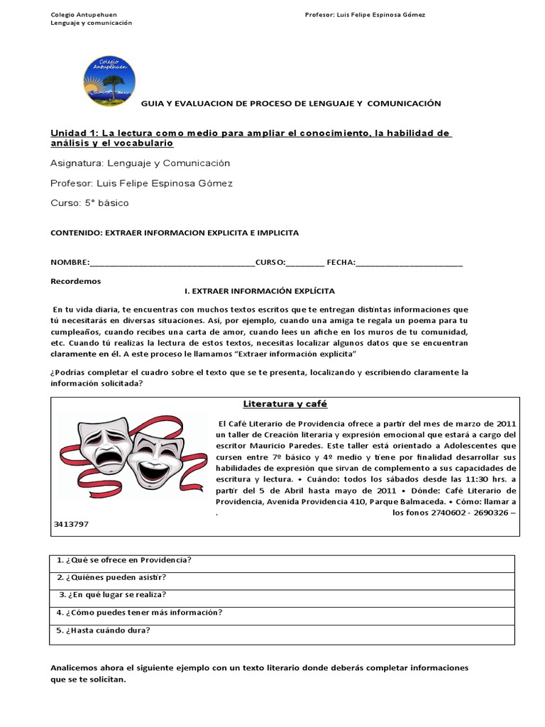 Guia Contenido Explicito e Implicito Evaluacion 5 Basico Semana 2 Abril ... Guia Contenido Explicito e Implicito Evaluacion 5 Basico Semana 2 Abril ...