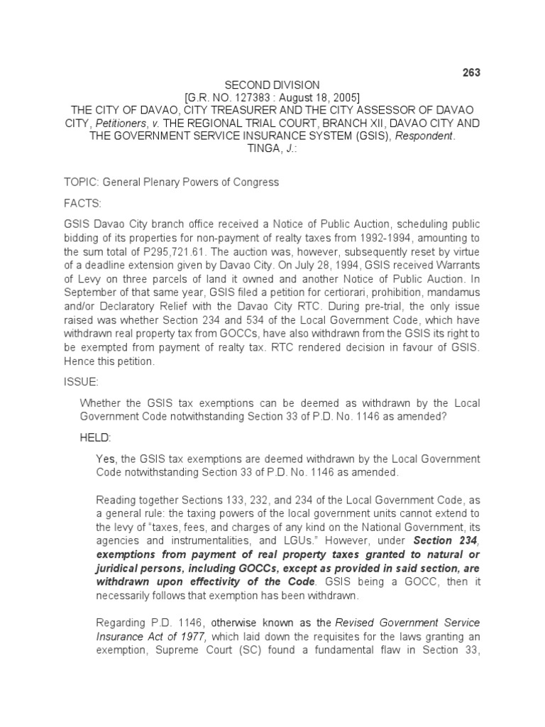 City of Davao Vs RTC | PDF | Tax Exemption | Repeal